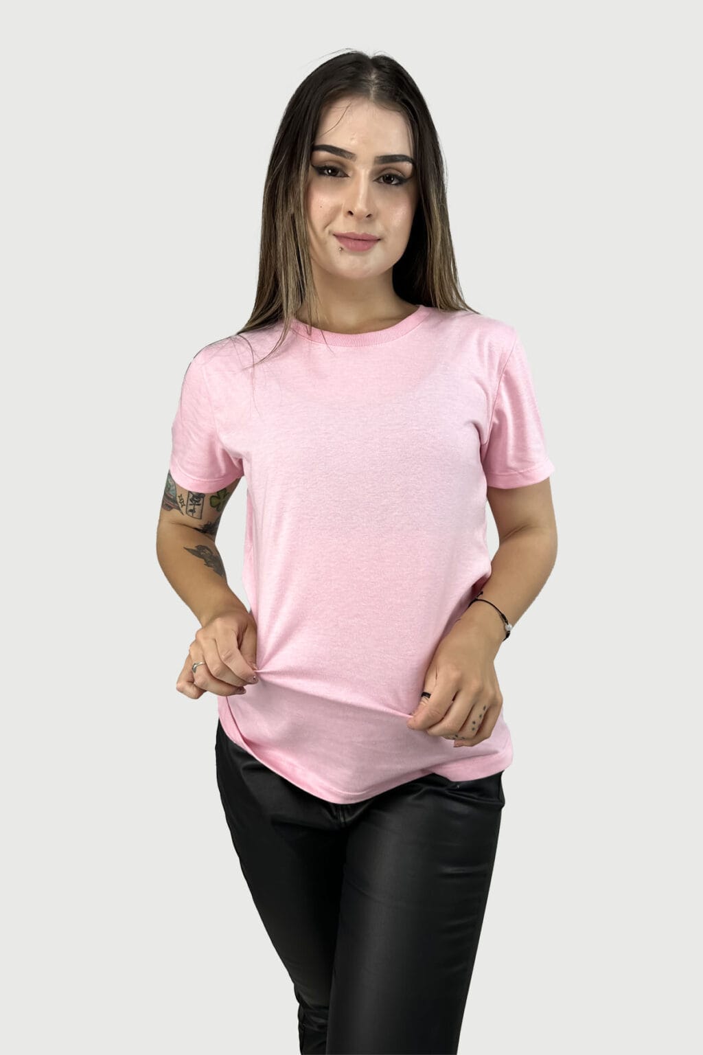 Camiseta Básica Feminina – Rosa Bebê – Brand Liso®